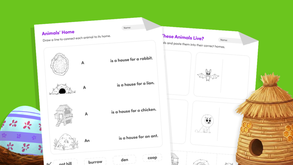 Guess the Animal Homes | Worksheet for Preschool Kids
