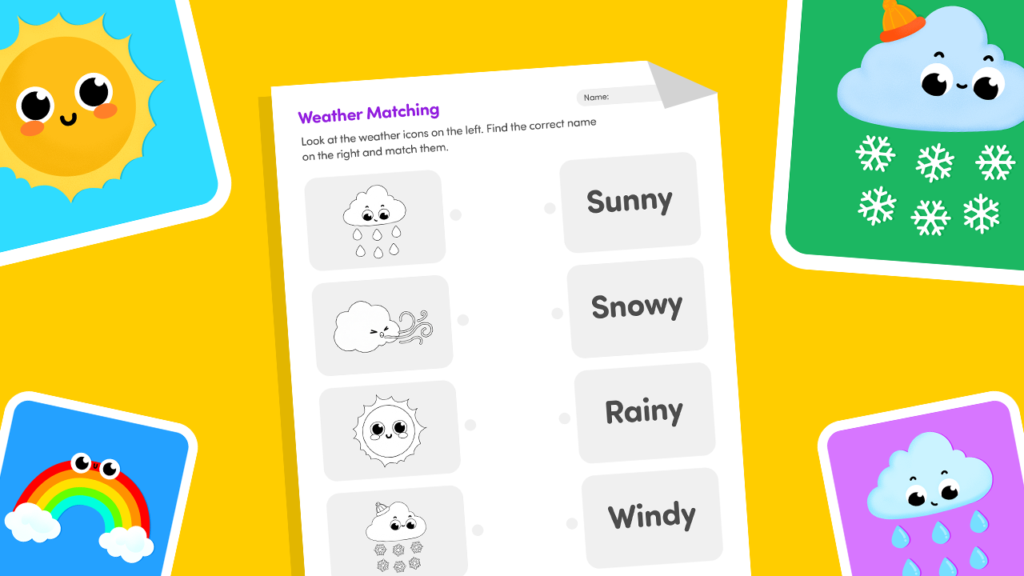 Weather Matching Worksheet for kids | Preschool and Kindergarten