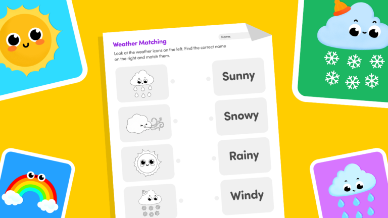 Weather Matching Worksheet for kids | Preschool and Kindergarten