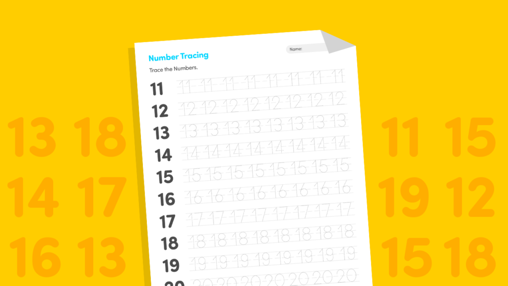 Number Tracing 11–20 | Teen Numbers Printable Worksheet