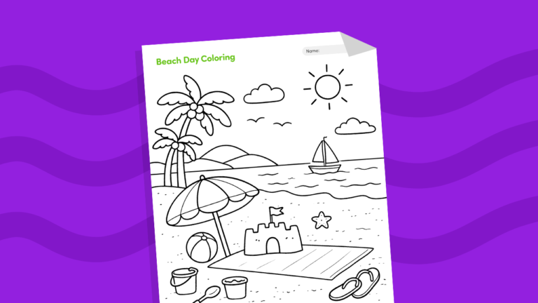 Beach Day Coloring | Free Printable Summer Worksheets for Kids