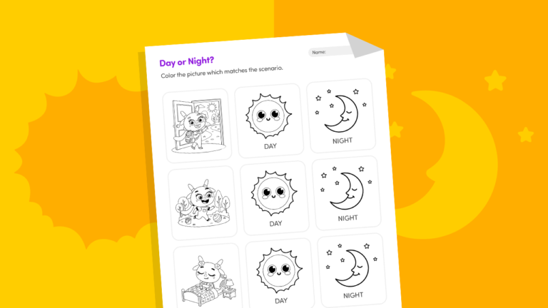 Day and Night Worksheet for Preschoolers| Free Printable for Kids